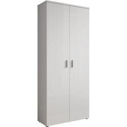 HBZ-MEBLE HBZ Schuhschrank &raquo;Lincoln wei&szlig; Glanz, BxHxT 80x190x35 cm&laquo; 1 Stk. tlg. Schuhschrank mit 2 T&uuml;ren, 9 Einlegeb&ouml;den, 2 feste B&ouml;den wei&szlig; Holzwerkstoff