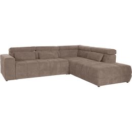 DOMO collection Ecksofa »Brandon L-Form, auch in Leder« inklusive Kopfteilverstellung, wahlweise mit Sitztiefenverstellung cappucino