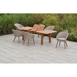 Merxx Garten-Essgruppe &raquo;&raquo;Arrone&laquo;&laquo; Set, Tisch doppelt ausziehbar: 100x 180/220/260x 75 cm, 7 Stk. tlg. Sesselbeine aus Akazienholz, Beine 9x9 cm, 