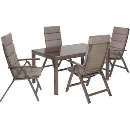 Merxx Garten-Essgruppe »»Tinetto«« Set, braunes Gestell in Metalloptik, braune Glasplatte, 9 Stk. tlg. Rückenlehne 5-fach verstellbar taupe + taupe...