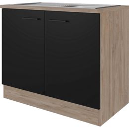 Flex-Well Sp&uuml;lenschrank &raquo;Capri&laquo; 2 Stk. tlg. (B x H x T) 100 x 85 x 60 cm, inkl. Edelstahl-Einbausp&uuml;le schwarz Holzwerkstoff