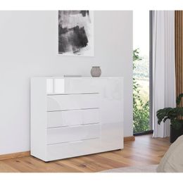Rauch Schubkastenkommode &raquo;Kommode T&uuml;rkommode Sideboard Kombikommode FLIPP mit Glasfront&laquo; Breite 120 cm mit 2 Einlegeb&ouml;den, 1-t&uuml;rig mit 5 Schubladen 