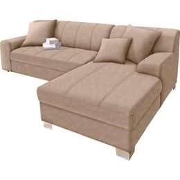 DOMO collection Ecksofa »Turah incl. Zierkissen, moderne Steppung, auch in Leder« wahlweise mit Bettfunktion, Schlafsofa, B/T/H: 239/152/75 cm,...