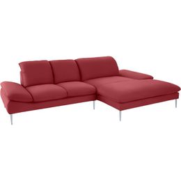W.Schillig Ecksofa &raquo;enjoy&MORE, Designsofa, elegant und bequem, L-Form&laquo; mit Sitztiefenverstellung, F&uuml;&szlig;e silber matt, Breite 310 cm rot Chenille-