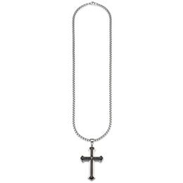 Bruno Banani Herren Kette mit Anh&auml;nger &raquo;Schmuck Geschenk Halskette Kreuz Venezianerkette Silber Schwarz&laquo; silber
