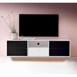 TV-Board &raquo;Mistral Fernsehschrank, Medienm&ouml;bel, H&auml;ngend,&laquo; T&uuml;ren mit Akustikstoff, Schublade, Lowboard, B: 161,5 cm wei&szlig; MDF, Massivholz, Spanplatte