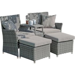 Garden Pleasure Gartensessel &raquo;CALGARY&laquo; Set, Doppelsessel mit integriertem Tisch, 2 Hockern und Auflagen grau Obermaterial: 100% Polyester