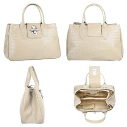 CLUTY Damen Henkeltasche echt Leder, Made in Italy beige