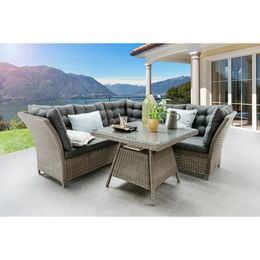 Destiny Garten-Essgruppe &raquo;PALMA LUNA&laquo; 2x Schenkel, 1x Eckmodul, 2x Sessel, 1x Tisch, inkl. Auflagen, 16 Stk. tlg. Aluminium, Polyrattan grau Obermaterial: 100