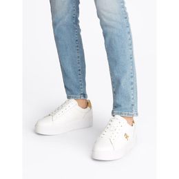 Tommy Hilfiger Damen Plateausneaker &raquo;PLATFORM COURT SNEAKER METALLICS&laquo; , Freizeitschuh, Halbschuh, Schn&uuml;rschuh mit TH-Logo wei&szlig; 40