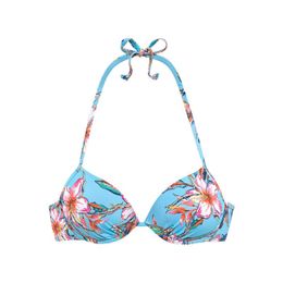 Lascana Damen Lascana Push-Up-Bikini-Top &raquo;Malia&laquo; mit tropischem Print blau 34, Cup C