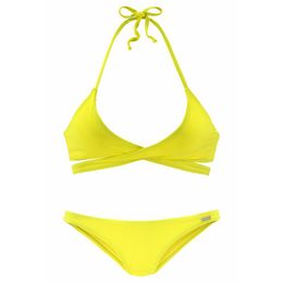 Bench. Damen Triangel-Bikini in Wickeloptik gelb 34, Cup C/D
