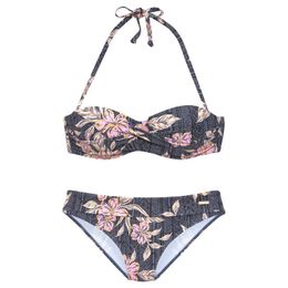 Sunseeker Damen Bandeau-Bikini mit grafisch-floralem Muster schwarz 34, Cup C