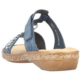 Rieker Damen Pantolette , Keilabsatz, Sommerschuh, Schlappen mit Pailetten- und Perlenbesatz blau 39