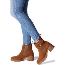 Tamaris Damen Chelseaboots , Blockabsatz, Businessmode, Stiefelette mit Zierschnalle braun 38