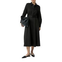comma, Comma Damen Midikleid mit Hemdkragen und G&uuml;rtel schwarz 44, N-Gr