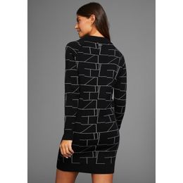Laura Scott Damen Strickkleid aus kuscheligem Jacquardstrick mit Grafik-Motiv schwarz 34, N-Gr