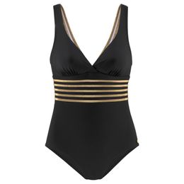 Lascana Damen Lascana Badeanzug &raquo;Elodie&laquo; mit trendigem Materialeinsatz gold 38, Cup B