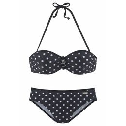 Lascana Damen Lascana B&uuml;gel-Bandeau-Bikini mit Zier-Accessoires schwarz-wei&szlig; 34, Cup D