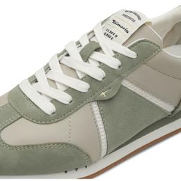 Tamaris Damen Sneaker , Freizeitschuh, Halbschuh, Schn&uuml;rschuh mit Logoaufn&auml;her gr&uuml;n 40