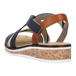 Rieker Damen Riemchensandale , Sommerschuh, Sandalette, Keilabsatz, mit Klettriemchen blau 42