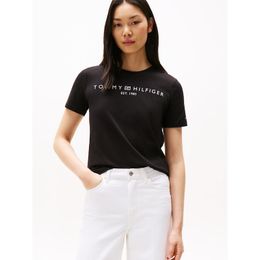 Tommy Hilfiger Kurzarmshirt »REG CORP LOGO C-NK mit Logoschriftzug und Stickerei« Baumwolle Black S (36) S (36) Basic T-Shirt von Tommy Hilfiger
