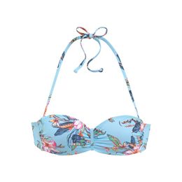 Lascana Damen Lascana B&uuml;gel-Bandeau-Bikini-Top &raquo;Malia&laquo; mit tropischem Print blau 32, Cup A