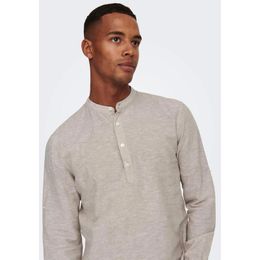 Only & Sons Only & Sons Herren ONLY & SONS Langarmhemd &raquo;ONSCAIDEN LS HALFPLACKT LINEN SHIRT&laquo; grau S, N-Gr