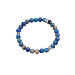 Kuzzoi Herren Armband &raquo;Herren Achat Perlen Blau Beads 925 Silber&laquo; silber