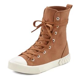 Lascana Damen Lascana Stiefelette im Combat Look, High Top Sneaker, Schn&uuml;rschuh, Textil-Boots braun 38