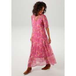 Aniston CASUAL Sommerkleid mit fantasievollem Blumen- und Paisley-Druck pink-sand-orange-rot-gelb-lavendel-rot-wollweiß-rosa-apricot-zimt 46 - N-Gr...