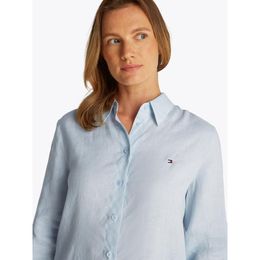 Tommy Hilfiger Damen Hemdbluse &raquo;ESS LINEN RELAXED SHIRT&laquo; mit Logostickerei,k&uuml;hlendes Premium Leinen blau 44