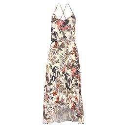 Lascana Damen Lascana Maxikleid mit Blumenprint, leichtes Sommerkleid im Vokuhila-Stil, Strandkleid beige 34, N-Gr
