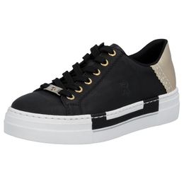 Rieker Plateausneaker mit Metallic-Fersenkappe, Freizeitschuh, Halbschuh, Schnürschuh schwarz-goldfarben 36 36 Sportiver Sneaker zum Schnüren