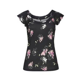 Vivance Damen Rundhalsshirt mit verspielten Volants aus weichem Jersey, sommerlich schwarz 32/34