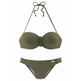 Buffalo Damen B&uuml;gel-Bandeau-Bikini trendiger Look, mit abnehmbaren Tr&auml;gern, mit geflochtenen Details gr&uuml;n 34, Cup C