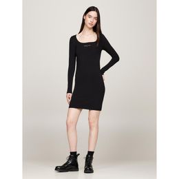 Tommy Jeans Damen Jerseykleid &raquo;TJW METALLIC LINEAR BODYCON&laquo; mit metallicfarbenem Linear Logoschriftzug schwarz S (36), N-Gr