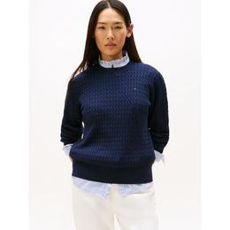 Tommy Hilfiger Rundhalspullover »CO CABLE C-NK LS SWEATER« Baumwolle, mit Zopfmuster Dark Night Navy Gs Tipping M (38) M (38) Pullover von TOMMY...