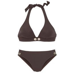 Vivance Damen Triangel-Bikini mit goldfarbenen Zierkn&ouml;pfen braun 32, Cup A/B