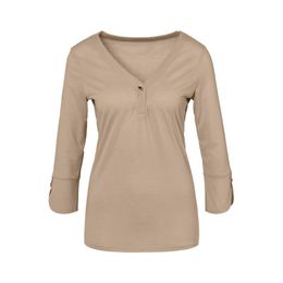 Lascana Damen Lascana Blusenshirt &raquo;mit Knopfdetails&laquo; aus weicher Qualit&auml;t mit Viskose beige 32/34