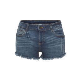 Buffalo Damen Jeanshotpants mit Fransen am Saum, Shorts aus elastischer Baumwolle blau 38, N-Gr