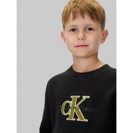 Calvin Klein Jeans Herren Strickpullover &raquo;TOWELLING CK STITCH SWEATER&laquo; f&uuml;r Kinder bis 16 Jahre, Frottee-Applikation schwarz 6 (116)