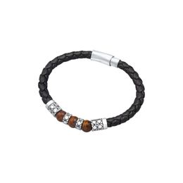 Kuzzoi Herren Armband &raquo;Herren Leder Bead Magnet-Verschlu&szlig; 925er Silber&laquo;