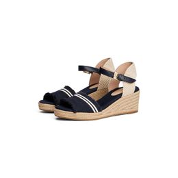 Tommy Hilfiger Damen Keilsandalette &raquo;FRINGE CANVAS MEDIUM WEDGE&laquo; , Plateau, Sommerschuh, Riemchensandale mit Streifen blau 39
