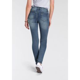 Arizona Damen Skinny-fit-Jeans &raquo;mit Keileins&auml;tzen&laquo; extra-enger Beinschnitt, niedrige Leibh&ouml;he blau 48, N-Gr