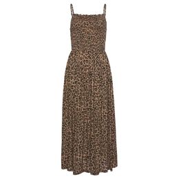 Buffalo Damen Midikleid mit gesmoktem Oberteil und Animalprint, Leokleid, Sommerkleid bunt 38, N-Gr
