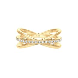 Elli Premium Damen Fingerring &raquo;Wickelring Blogger Kristalle 925 Silber&laquo; gold
