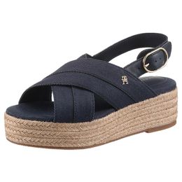 Tommy Hilfiger Keilsandalette »DENIM ESPADRILLE PLATFORM SANDAL«, Plateau, Riemchensandale, Sommerschuh mit verstellbarer Schnalle dunkelblau 36 36...
