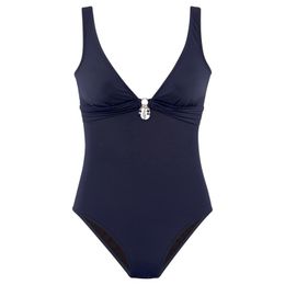 Bruno Banani Damen Badeanzug mit silberfarbenem Accessory blau 38, Cup C/D