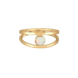 Elli Damen Fingerring &raquo;Bandring Zweireihig Synthetischer Opal Wei&szlig; 925 Sterling Silber&laquo; gold